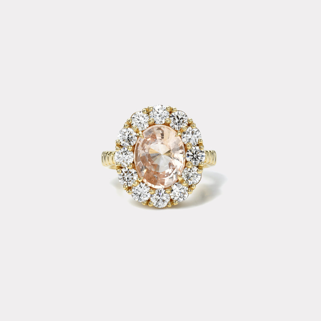4.20ct Oval Peach Sapphire and Diamond Heirloom Bezel Ring – Retrouvai