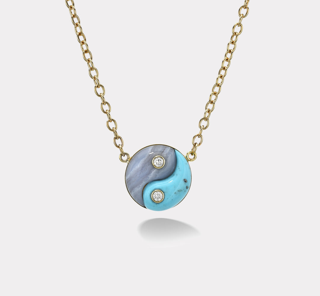 Blue Lace Agate and Turquoise Double Stone Yin Yang Pendant on Handmad ...
