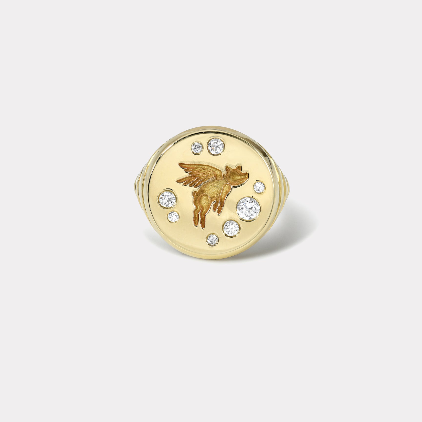 Flying Pig Fantasy Signet Ring with Diamonds – Retrouvai