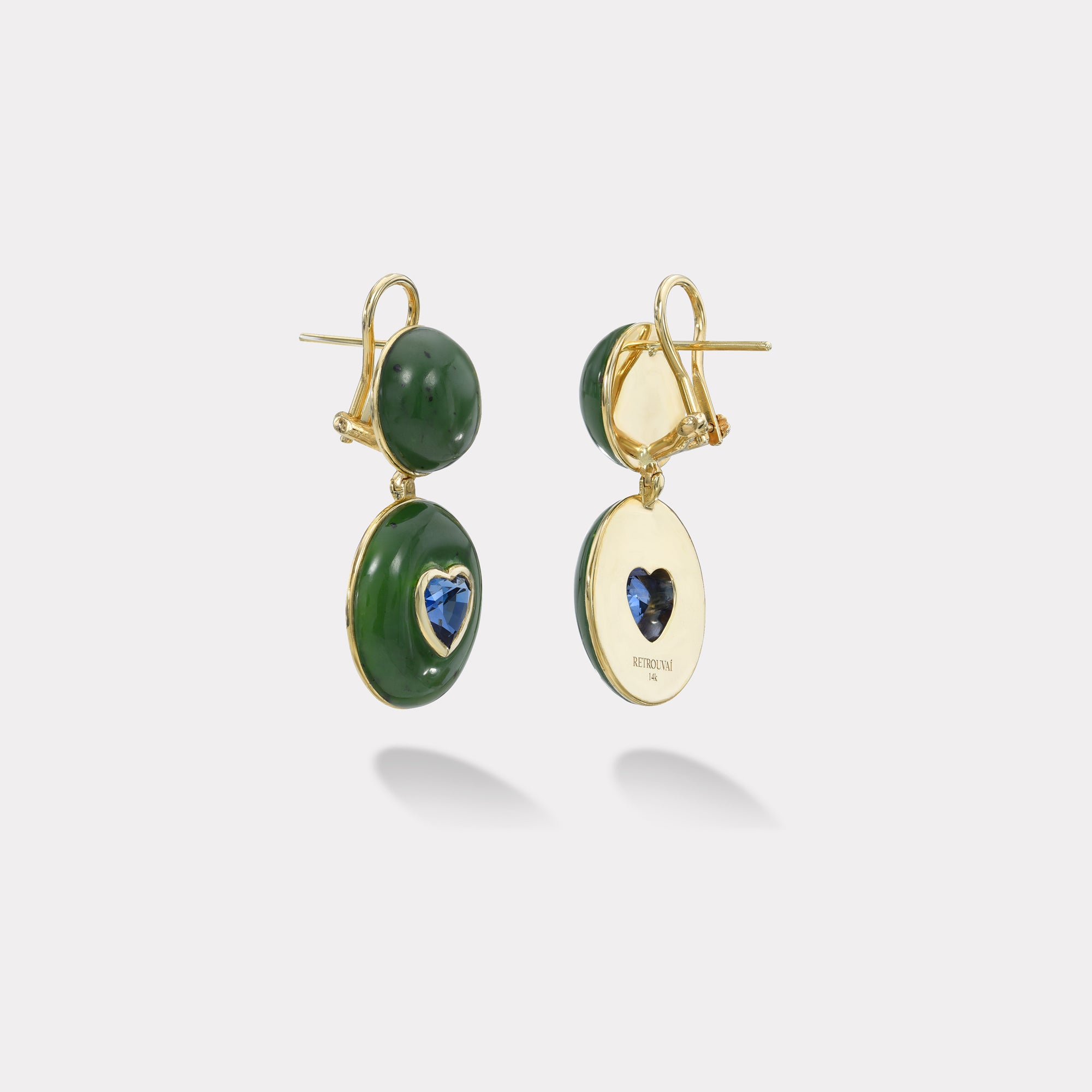 3.06ct Blue Sapphires Hearts in Nephrite Jade Lollipop Earrings – Retrouvai