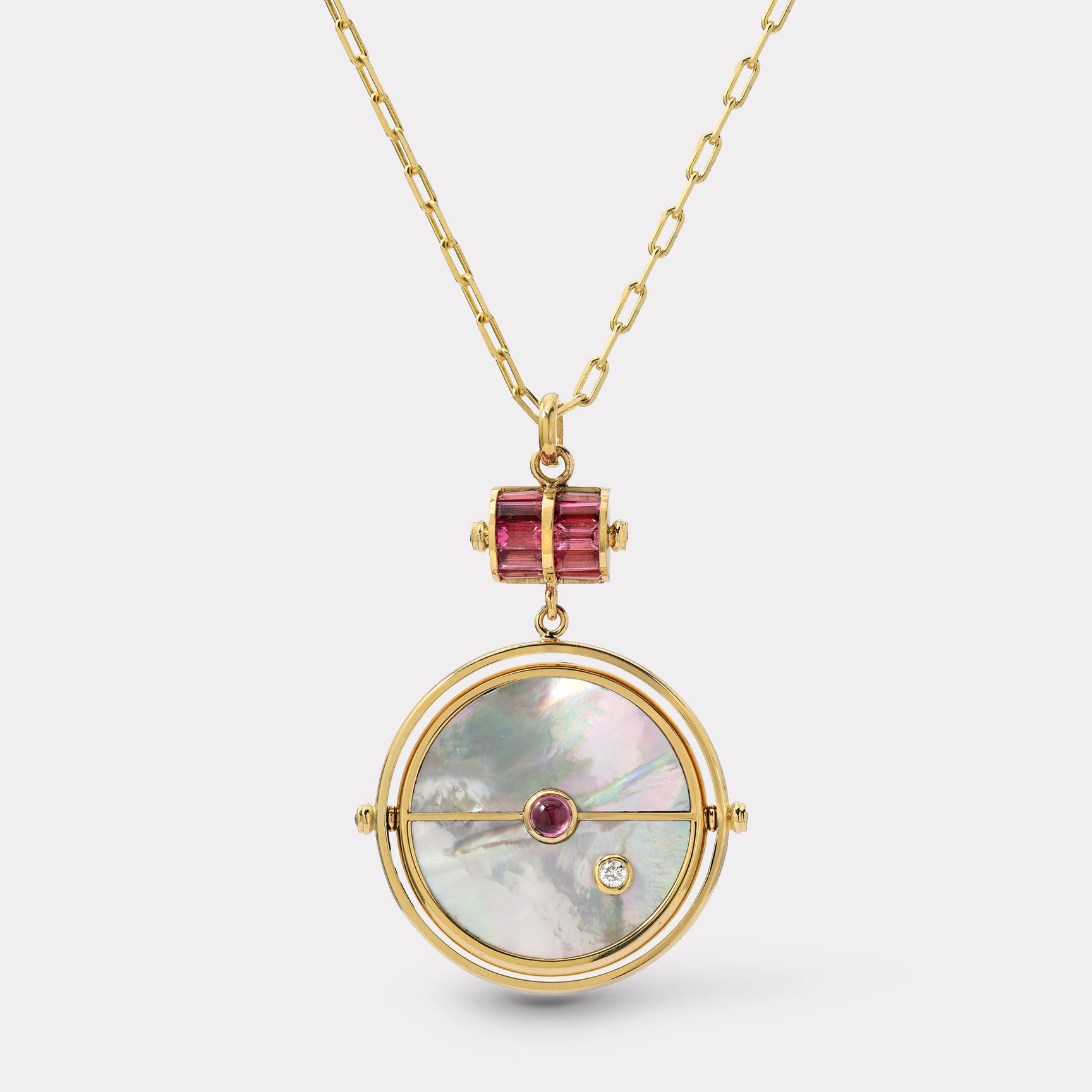 Grandfather Compass Pendant with White Mother of Pearl and Pink Spinel ...
